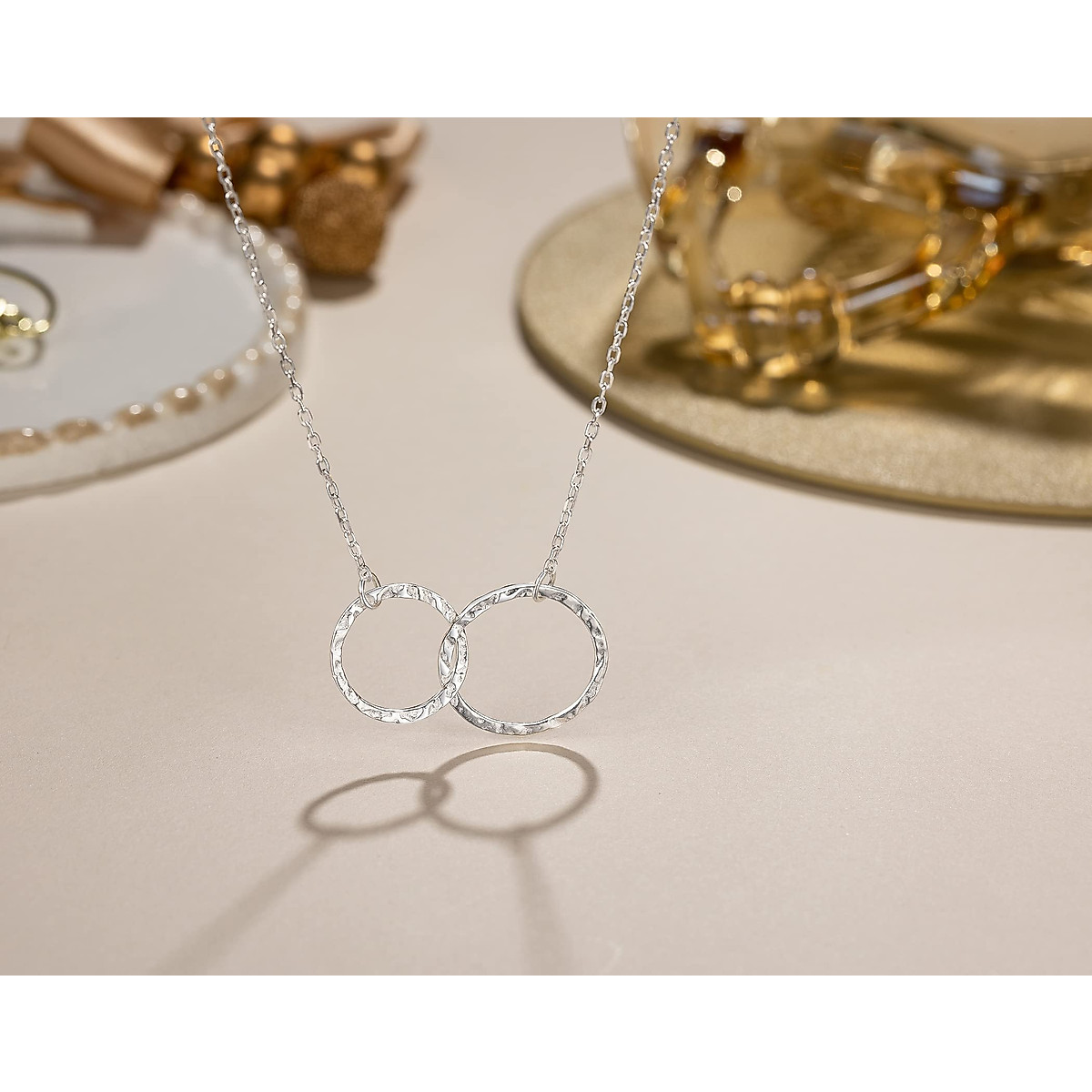 Mom Gifts Mother Daughter Necklace Sterling Silver Hammered Interlocking Circle Necklace Mom Gifts Christmas Holiday Jewelry
