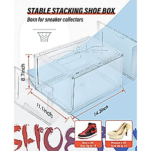 Shoe Boxes Clear Plastic Stackable 10 Pack Sneaker Storage Boxes with Magnetic Door, Acrylic Boxes for Display, Strong and Sturdy Fit Shoe Size Up to US 15