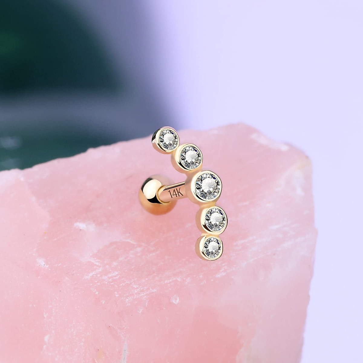 MeIighting 14K Gold Helix Earrings 16G Clear CZ Cartilage Earrings Tragus Piercing Earrings Stud Earring Body Piercing Jewelry