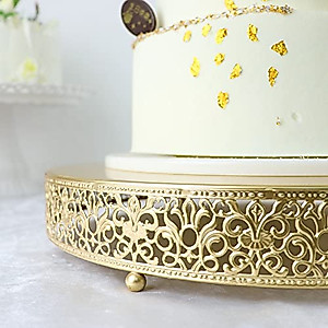 Efavormart 16" Round Lace Gold Metal Wedding Cake Stand, Dessert Display Stand Glossy Metallic Finish for Dessert Cupcake Pastry Candy Display Plate Event, Birthday Party
