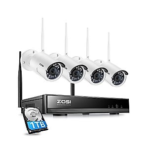 ZOSI 8CH 2K WiFi Security Camera System with 1TB HDD,3MP H.265+ 8 Channel NVR Recorder,4pcs 3MP Outdoor WiFi IP Cameras,Night Vision,Smart Motion Detection,Remote Access,for Home 24/7 Recording