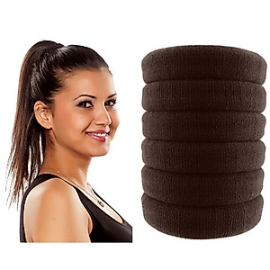 Styla Hair Pack of 6 Brown Wrinkle Free Elastic Bands for Thick, Curly and Wavy Hair, Seamless, Non-Slip, No Damage, Ponytail Design for Women and Men, Comfort
