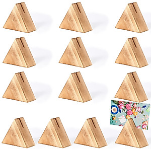 CHGCRAFT 10Pcs Triangle Wood Photo Holder Table Numbers Sign Holders Wooden Place Card Holders Name Photo Picture Holders for Wedding Party Birthday, 56x64x32mm