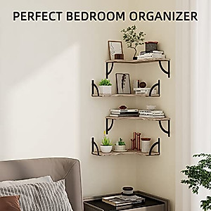 MOLYHOM Wood Floating Corner Shelves, Wall Shelves for Bedroom, 4 Sets of Wall Mounted Shelf