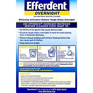 Efferdent PM Overnight Clean Anti-Bacterial Denture Cleanser Tablets, Kills Odor-Causing Bacteria with Powerful Oxi-Action, 90 Count (Pack of 1)
