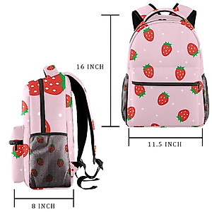 JAVENPROEQT School Backpack For Girls Boys, Kawaii Strawberry Pink Patterns Casual Bookbag With Water Bottle Pocket