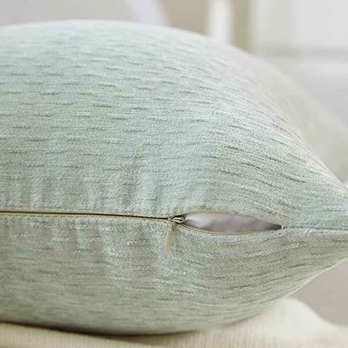 WLNUI Light Sage Pillow Covers 18x18 Inch Set of 2 Luxurious Decorative Chenille Throw Pillow Covers Square Cushion Covers for Couch Sofa Bed Living Room Farmhouse Home Decor