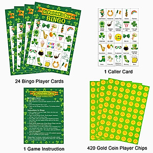 GIANTRUMP St Patricks Day Bingo Game for Boys and Girls, 24 Players St Patricks Day Games for Green Shamrock Party Games St Patricks Party Games Spring Classroom Family Activities