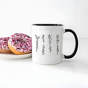 Custom Birth Month Birth Flower Accent Mug, Personalized Plant Mom Mug, Mother's Day Gift, Mother's Day Mug From Kids Son Daughter Mom's Garden