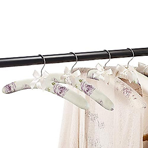 GLCON Anti Slip Satin Padded Clothes Hangers for Women Foam Sweater Hangers - Fancy Thick Padded Coat Hanger No Bump Floral Canvas Cover for Adult, Bridesmaid, Wedding Gown Closet (Pack of 10)