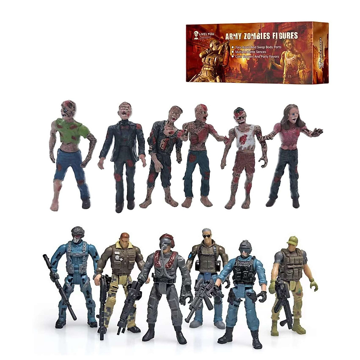 LIVELYOU Army Men VS Zombie Action Figure Toys Realistic Battle Scene Zombie Toys Playset Collections Christmas Halloween Toys Gifts Decoration for Boys Adults Kids (12PCS)