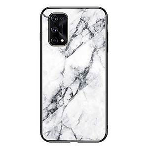Grandcaser Case for Realme 7 Pro Ultra-Thin TPU Bumper Marble Polished Granite Pattern Glass Case Never Fade Protective Cover for Realme 7 Pro 6.4" -White