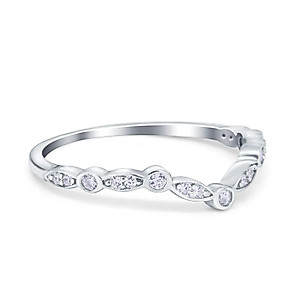 Blue Apple Co. Simulated Cubic Zirconia Size-6 Curved Art Deco Band Ring Round CZ 925 Sterling Silver