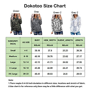 Dokotoo Ladies's Casual Camo Hoodies Long Sleeve Sweatshirt Drawstring V-Neck Pullover Loose Tops Shirts with Kangroo Pocket 2024 Fashion Fall Hooded Sweatshirt Green Large