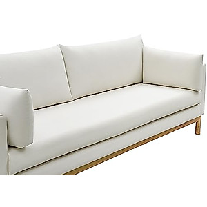Meridian Furniture 157Cream-L Langham Collection Mid-Century Modern Linen Textured Fabric Upholstered Loveseat, Cream Linen Textured Fabric, Natural Finish Wood Base, 66" W x 33.5" D x 33" H, Cream