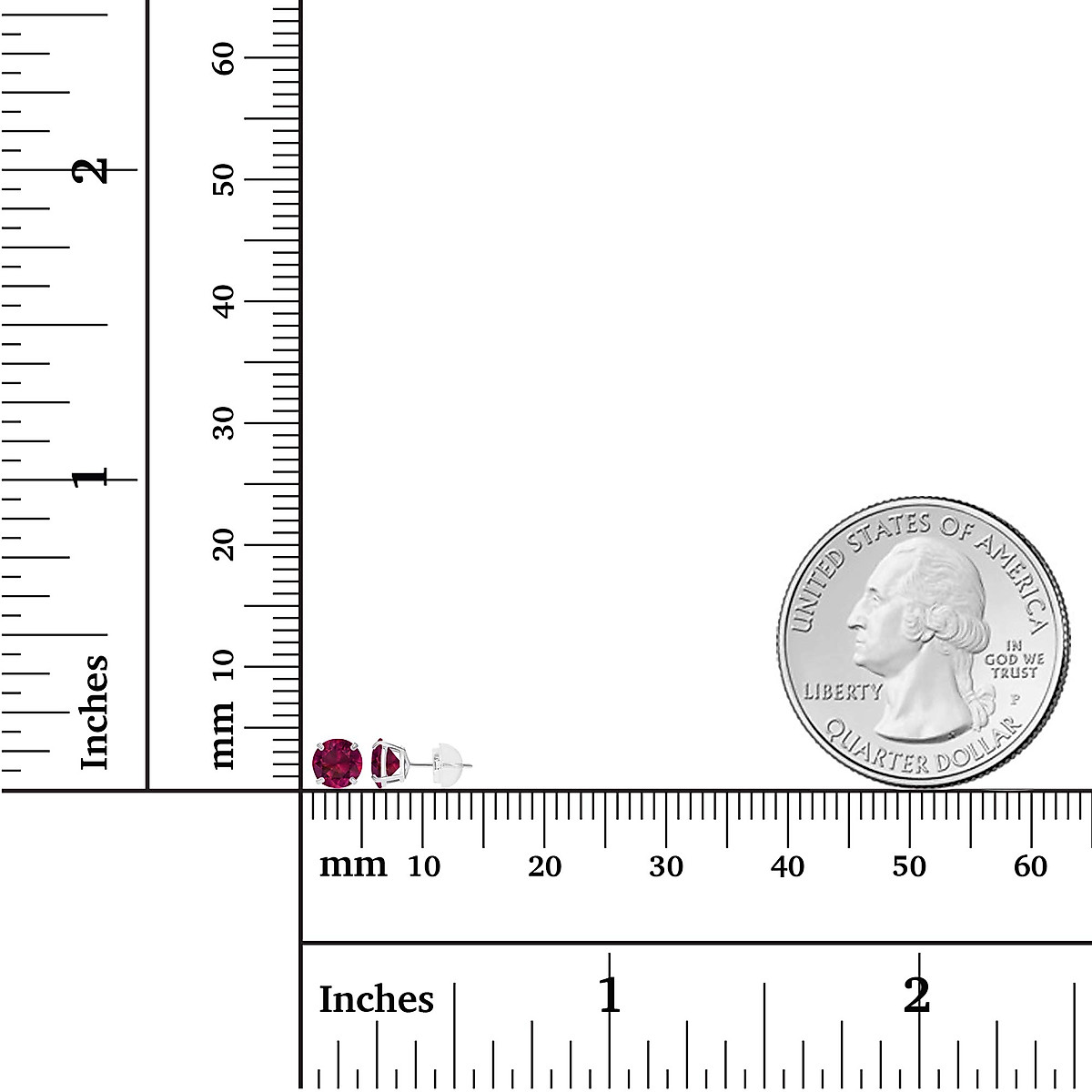 14K Solid White Gold 4mm Round Created Ruby July Birthstone Prong Set Stud Earrings For Women