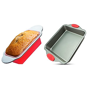 Boxiki Kitchen Premium Baking Set: Silicone 9x5 Inch Bread Loaf Pan & Non-Stick Steel 8.5 Inch Banana Bread Pan with Silicone Handles.