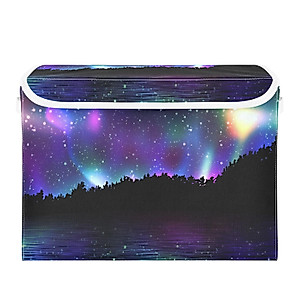 DIGTIA Northern Lights Storage Bins with Lids Large Borealis Storage Basket with Handles Foldable Fabric Storage Box Organizer for Clothes Toys Closet Cabinet Home Office Bedroom