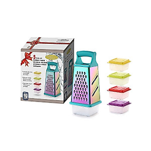 Rainbow Color Cutlery Knife Set, Marco Almond KYA27 Kitchen Knives Set with Wooden Block Plugs Professional Rainbow Color Box Grater,Stainless Steel Grater Slicer 5 PCS Set