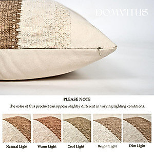 DOMVITUS Boho Pillow Covers 18x18, Throw Pillow Covers for Farmhouse Accent Decorative Throw Pillows, Neutral Pillow Covers for living room bedroom couch, One Stripe, 1PC