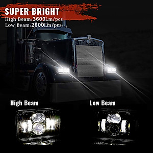 BICYACO 4 PCS DOT 4x6 Inch LED Headlights Rectangular Replacement H4651 H4652 H4656 H4666 H6545 Compatible with Peterbilt Kenworth Freightliner Ford Probe Oldsmobile Cutlass