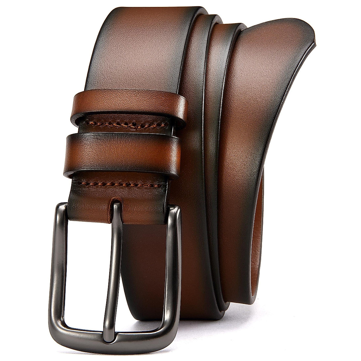 YOETEY Full Grain Leather Belts for Men - Black Belt Men 1.5" Width for Jeans - Thick & Durable with Extra Loop