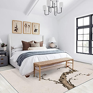 Cherry Blossom Tree Area Rug 6x8 Japanese Girl Bedroom Rugs Pink Flower Short Pile Non-Slip Carpet Machine Washable Non Slip Foldable for Livingroom Nursery Bedside Indoor Decor