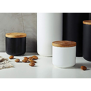 Mozacona Ceramic Pure Color Sugar Bowl Spice Jar Storage Pot with Wooden Lid