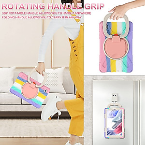 BATYUE Case for Samsung Galaxy Tab A7 Lite;Galaxy Tab A7 Lite Case 8.7 inch 2021 Released( SM-T220/SM-T225)Protective Case for Kids with Pencil Holder,360° Swivel Stand,Shoulder Strap - Colourful Pink