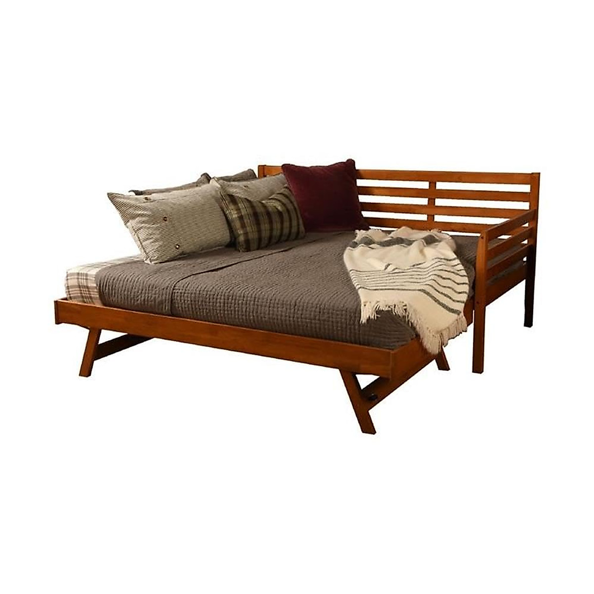 Kodiak Furniture Twin to King Size Daybed with Pop Up Trundle in Wood, in Mahogany, No Box Spring Needed, Easy Assembly, Up to Weight Capacity