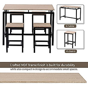 Rockjame Dining Table Set, Upgrade Version 5 Piece Counter Height Pub Table Set with 4 Chairs for The Bar, Breakfast Nook, Kitchen Room, Dining Room and Living Room (Oak)