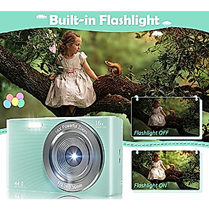 UIKICON Digital Camera, FHD 1080P Kids Camera Video Camera with 32GB SD Card 16X Digital Zoom, Compact Point and Shoot Camera Portable Small Camera for Teens Students Boys Girls - Green