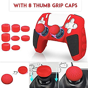 SIKEMAY Anti-Slip PS5 Controller Skin, Soft Thicken Non-Slip Studded Silicone Gel Grip Protective Cover Case for Playstation 5 Dualsense Controller Grip, 2 Pack with 8 x Thumb Grip Caps