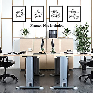 HPNIUB Unframed Inspirational Quote Art Painting,Work Hard,Be Kind,Stay Humble,Keep Smiling Art Print Set of 4 (8”X10” Motivational Phrases Wall Art for Office or Living Room Home Wall Decor