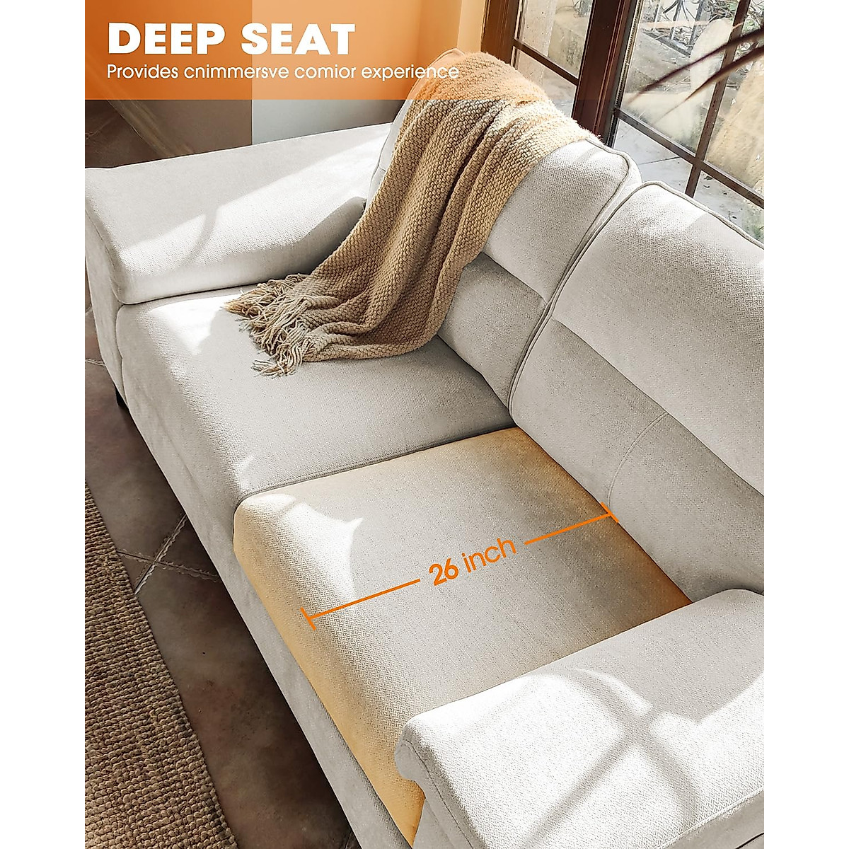 71.25" Modern Sofa Couch for Living Room, Deep Seat Sleeper Sofa with 8”Cushion, Comfy 2-Seater Chenille Loveseat Sofa with Convertible Armrest, Removable Sofa Cover, High Leg (Beige)