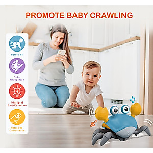 scientree Crawling Crab Baby Toy with Light Up and Music , Toddler Interactive Toys with Sensor Obstacle Avoidance Function,USB Rechargeable, Fun Moving Toy for Babies, Toddlers and Kids