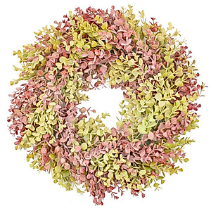 Forevercute 17" Artificial Fall Wreaths Eucalyptus Arrangements Front Door Wall Home Garden Office Wedding Decor (Green Red)