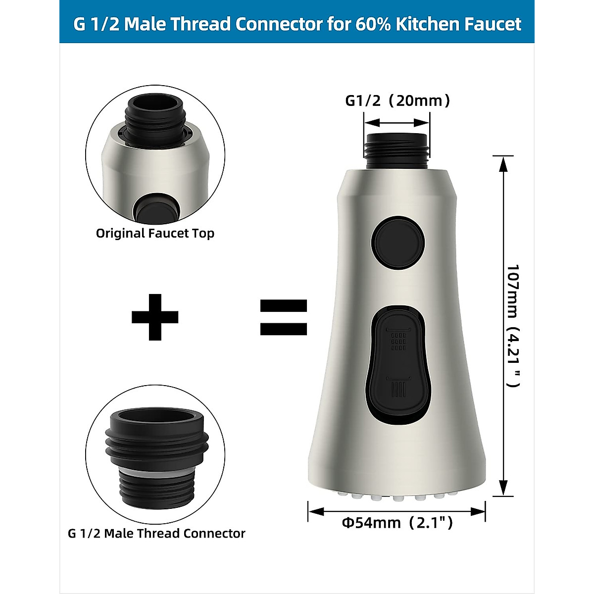 Hygie Rinse Pull Down Faucet Head Replacement with 11 Adapters Compatible with Moen Delta Faucet Head, 3 Function Kitchen Sink Faucet Sprayer Head Fit Most Faucet, Brushed Nickel