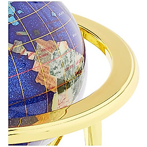 Unique Art 10-Inch Tall Table Top Blue Crystallite Ocean Gemstone World Globe with Gold Tripod Stand