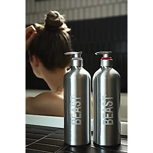 Beast Bottle - Reusable 16oz Eco-Friendly Shower Bottle Made From Durable Recycled Aluminum - Refillable with Tame The Beast Shampoo Conditioner Body Wash Liquid Soap Shaving Cream