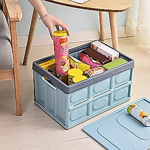 Foldable Storage Boxes with Lids [3-Pack] Collapsible Plastic Storage Bins Organizer Containers Baskets Cub with Cover,Stackable Utility Crates Storage Box (Blue, 30L)