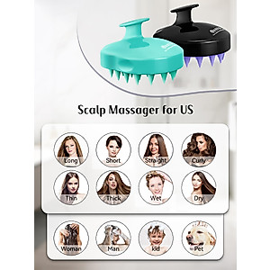 HEETA Hair Scalp Massager Shampoo Brush 2 Pack, Soft Silicone Bristles to Remove Dandruff, Waterproof Hair Scrubber for Both Wet Dry Hair, Suitable for Men & Women (Green & Black)