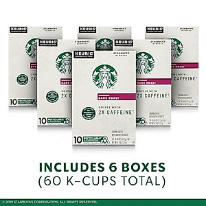 Starbucks Dark Roast K-Cup Coffee Pods with 2X Caffeine, for Keurig Brewers, 6 boxes (60 pods total)