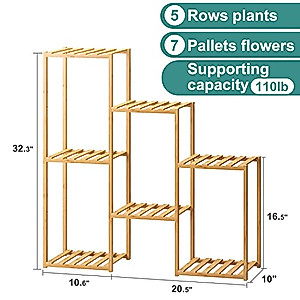 Bamboo Plant Stand Indoor Plants Multiple Plant Stands Wood Outdoor Tiered Plant Shelf for Multiple Plants, 7 Potted Ladder Plant Holder Table Plant Pot Stand for Window Garden Balcony Living Room