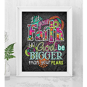“Faith In God-Bigger Than Fears”-Inspirational Wall Art Sign-8 x 10" Shabby Chic Abstract Poster Print-Ready to Frame. Home-Bedroom-Office-Dorm-Church Décor. Perfect Christian Gift for Teens!