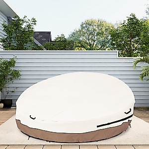 Krismile Outdoor Daybed Cover,Heavy Duty Waterproof Anti-UV Round Daybed Cover Adapt to 75" Dia x 35"/16”H Patio Canopy Sofa(Beige & Brown)