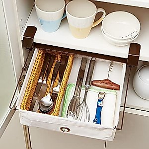 Aimedia Under-Desk Storage Box Under Desk Mounting Table Retrofit Drawers Space Can Be Installed Utilizes Gaps! Slide Box, Alloy Steel, Beige