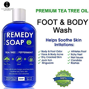 Remedy Soap Tea Tree Oil Body Wash + Tea Tree Oil Foot Soak with Epsom Salt Mint, Helps Body Odor, Athlete’s Foot, Jock Itch, Ringworm, Yeast Infections, Skin Irritations, Soothes Sore Tired Feet