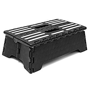 Portable Folding Step Stool 5”, Lightweight Plastic Short Stool Sturdy and Safe, Half Step Height Boost for Seniors and Kids, One Flip Low Step Riser with Handle