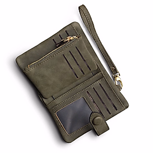 Ladies Wallet RFID Blocking Women Leather Wristlet, Army Green, Size Medium